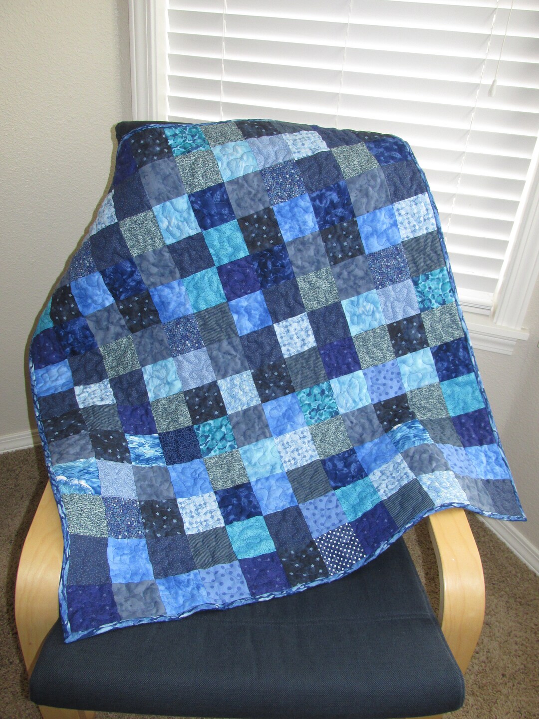 Blue Blocks Baby Quilt: Cotton Flannel Stroller Blanket - Etsy