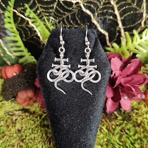 Dainty Leviathan Cross With Snake Earrings, Satanic Cross Jewelry ...