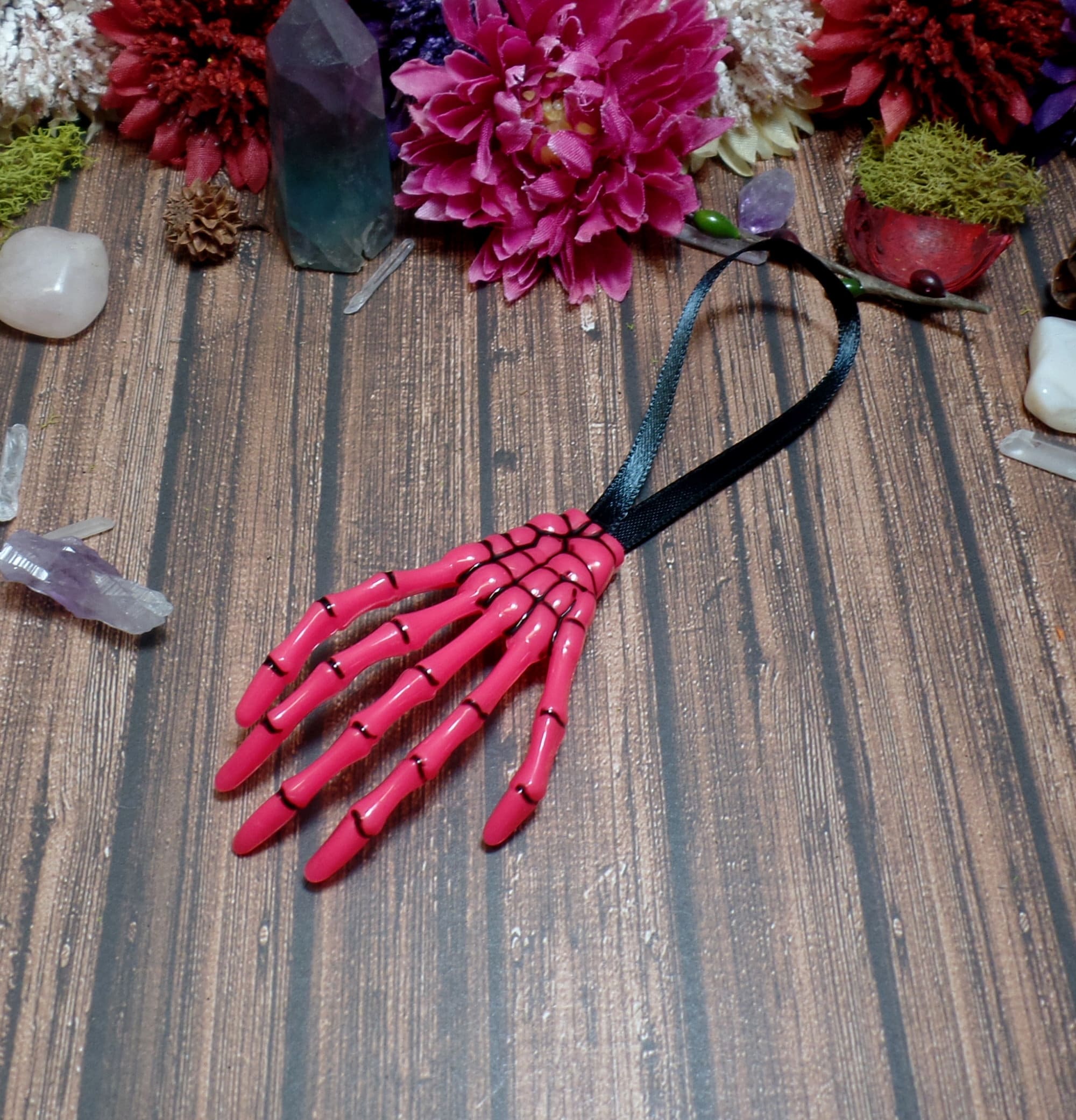 2 Dark Pink Skeleton Hand Ornaments, Pastel Goth, Halloween Tree ...