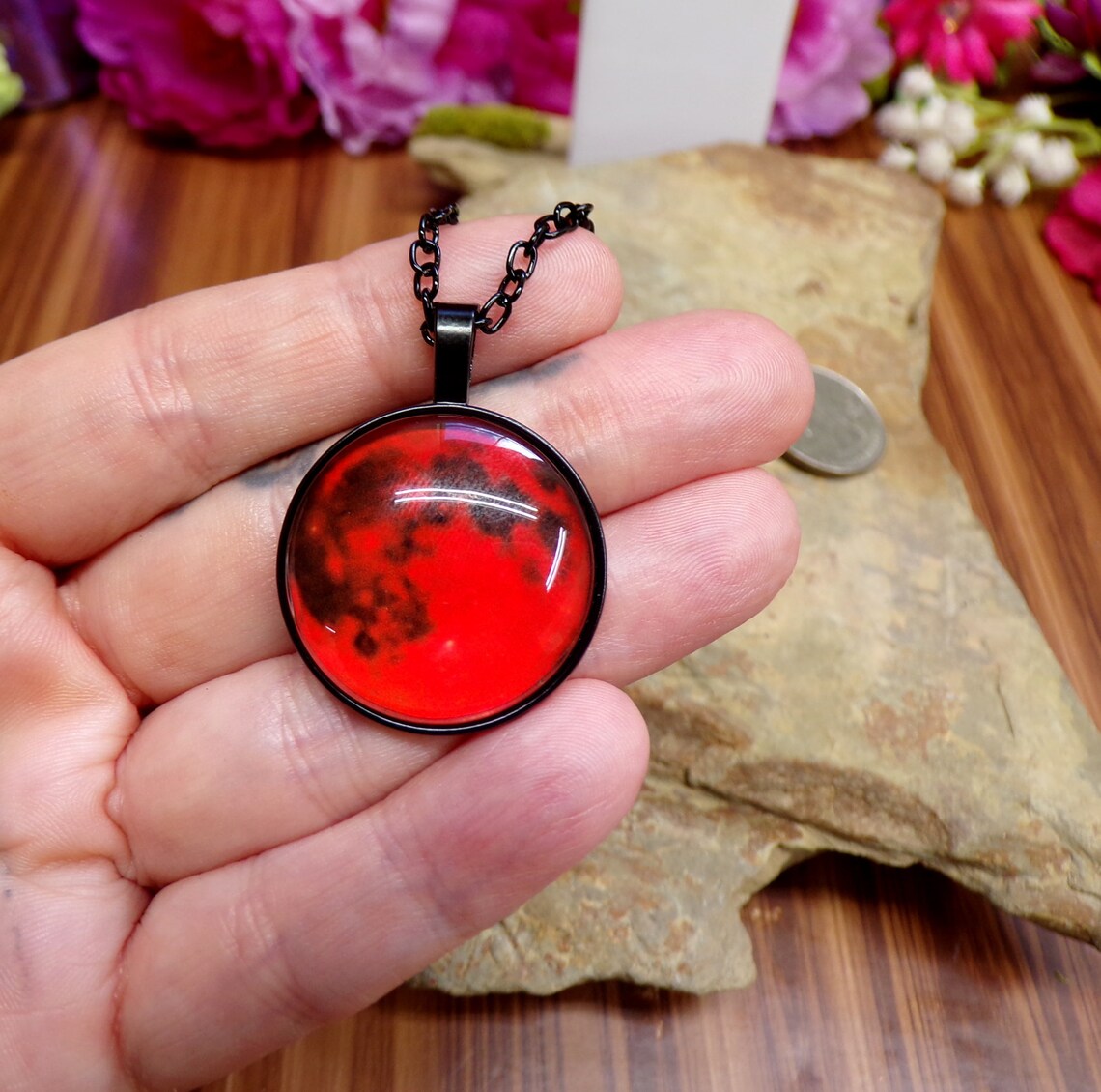 Red Full Moon Necklace, Blood Moon Necklace, Horror Necklace, Halloween ...