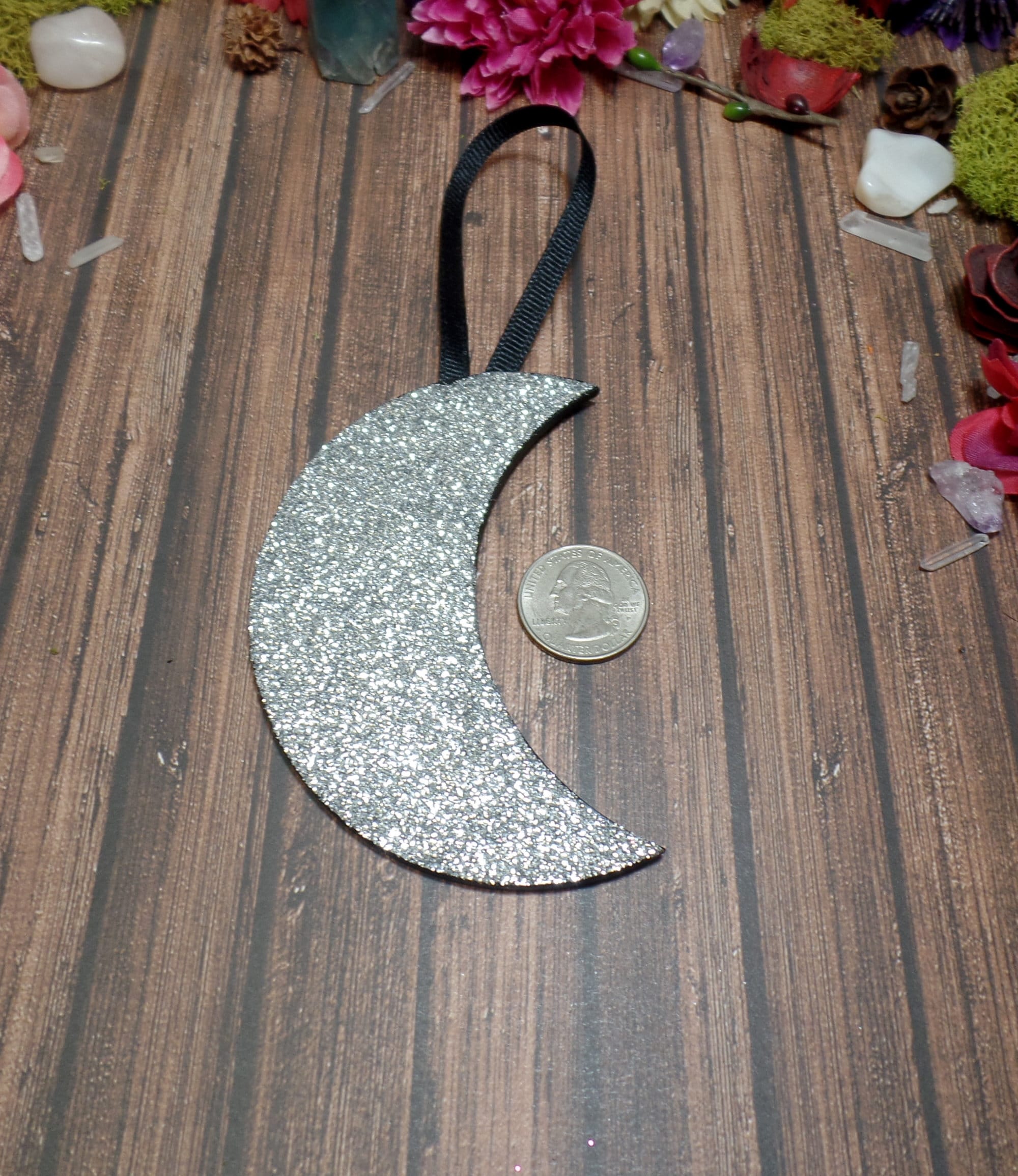 Set of 2 Silver Glitter Crescent Moon Ornaments Wood - Etsy