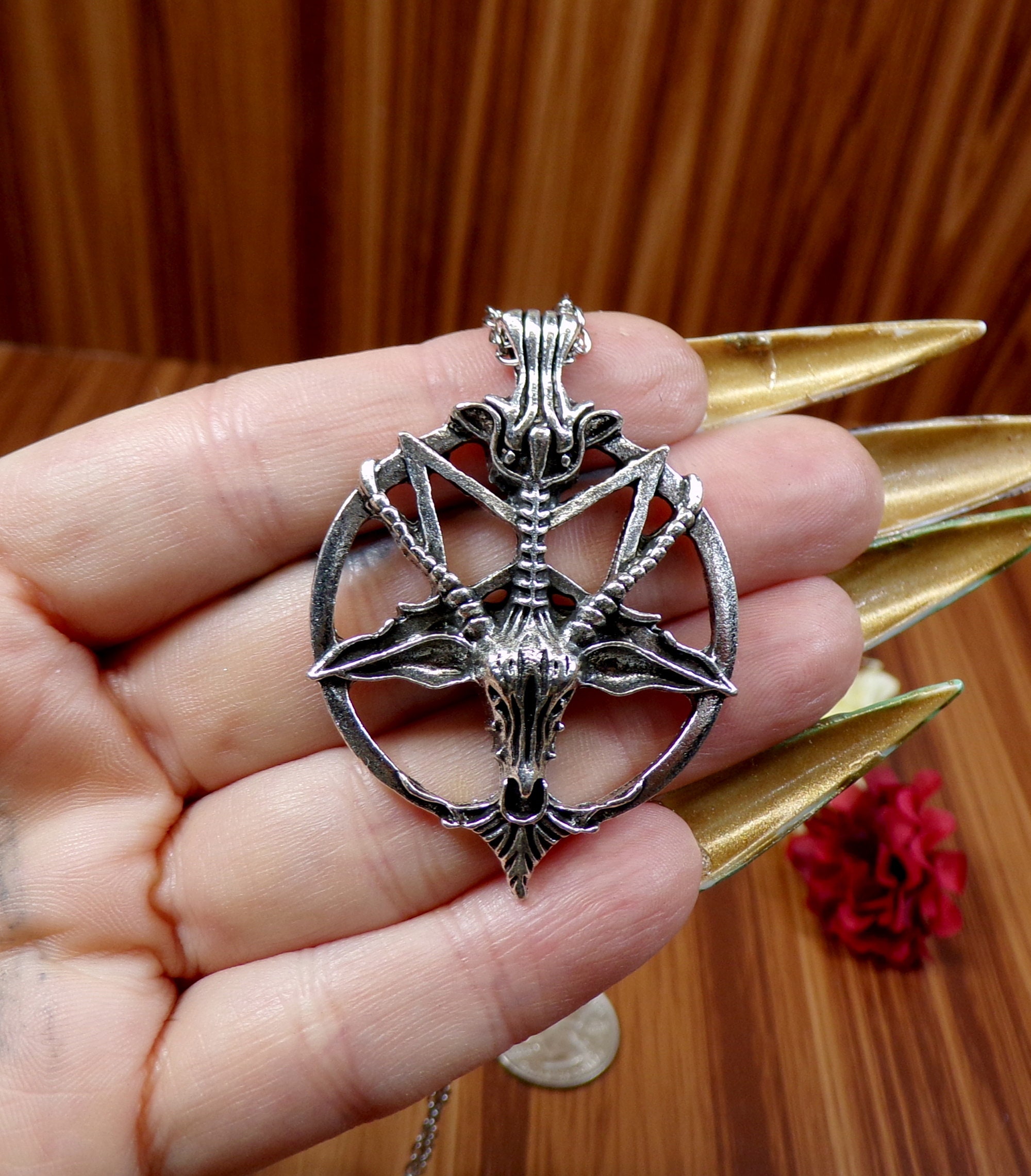 Silver Baphomet Inverted Pentacle Necklace Satanist Necklace - Etsy