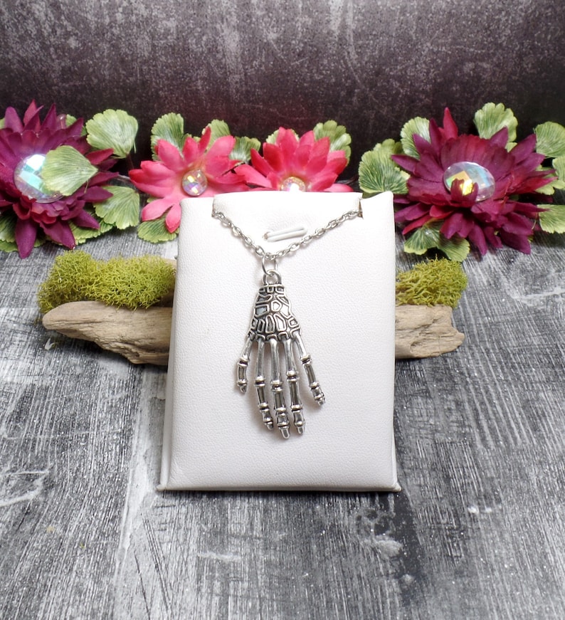 Silver Skeleton Hand Necklace Goth Necklace Gothic Skull - Etsy