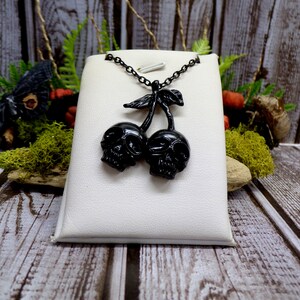 Black Skull Cherry Necklace, Rockabilly Cherries, Gothabilly Necklace ...