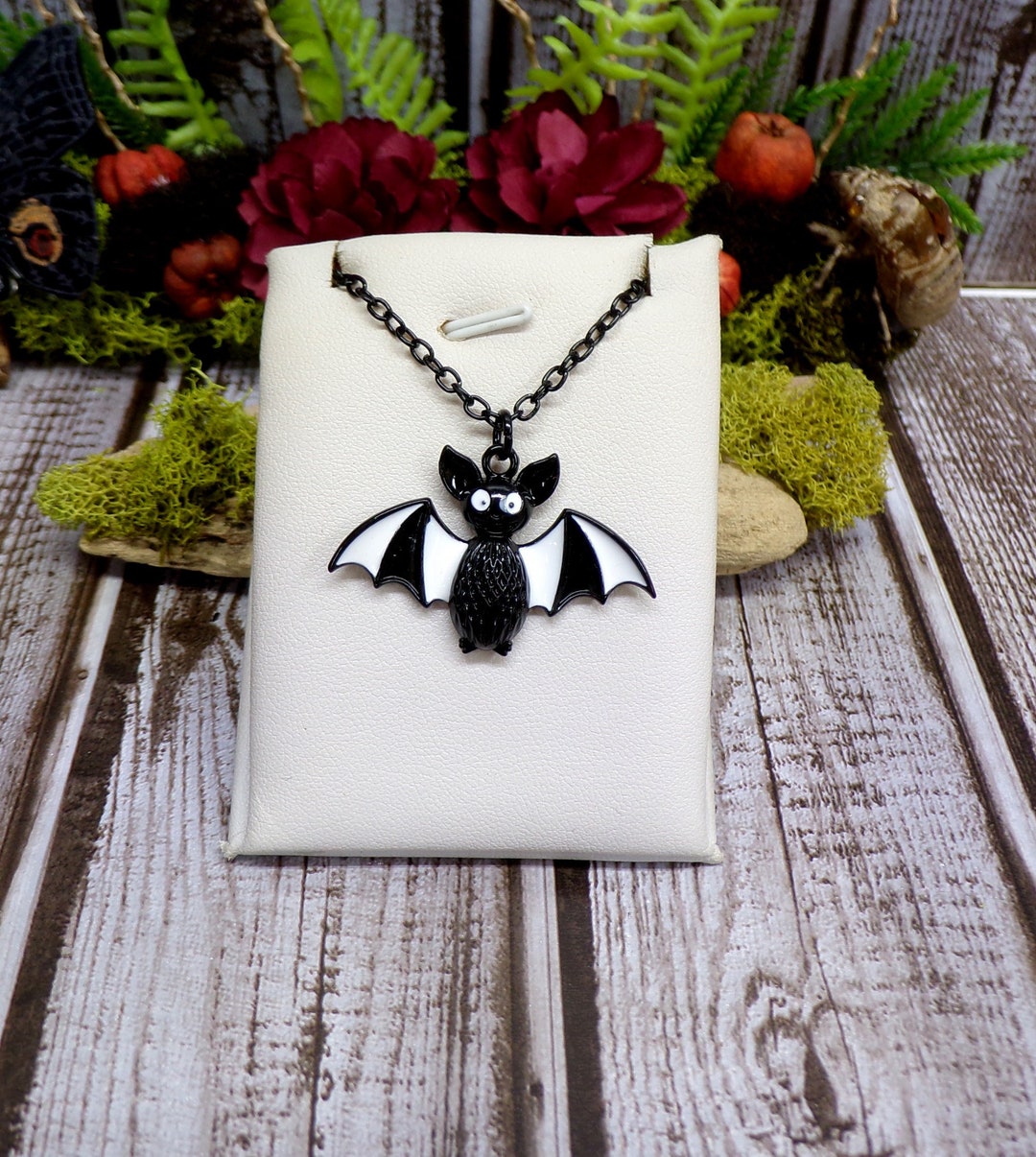 Black and White Striped Bat Necklace, Halloween Bats, Gothic Bats ...
