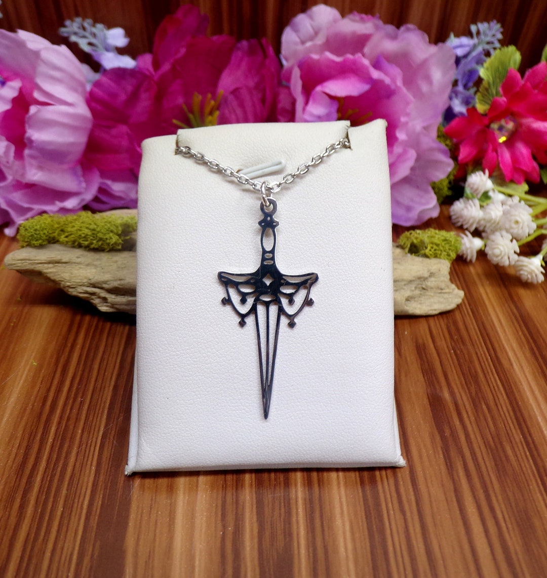 Dainty Dagger Necklace, Laser Cut Necklace, Jeweled Draped Sword ...