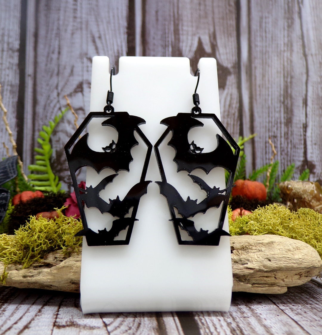 Black Bat Coffin Earrings, Vampire Coffin, Vampire Bats, Coffin Jewelry ...