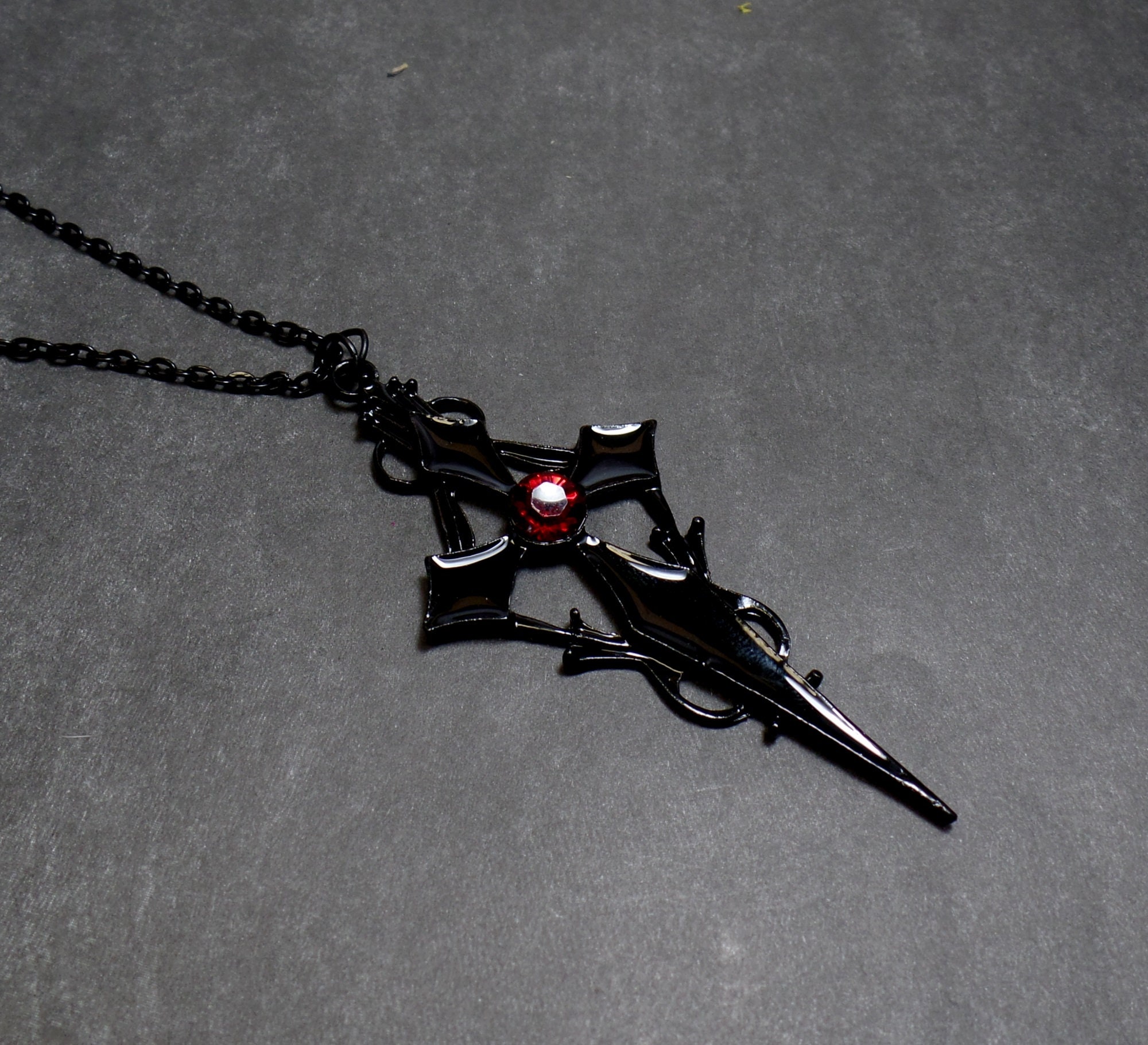 Black Gothic Cross Necklace Red & Black Necklace Red | Etsy