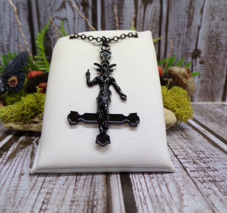 Black Baphomet Inverted Cross Necklace Upside Down Cross - Etsy