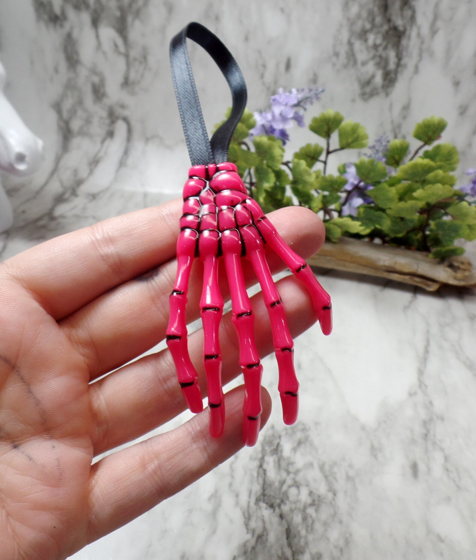 2 Dark Pink Skeleton Hand Ornaments, Pastel Goth, Halloween Tree ...