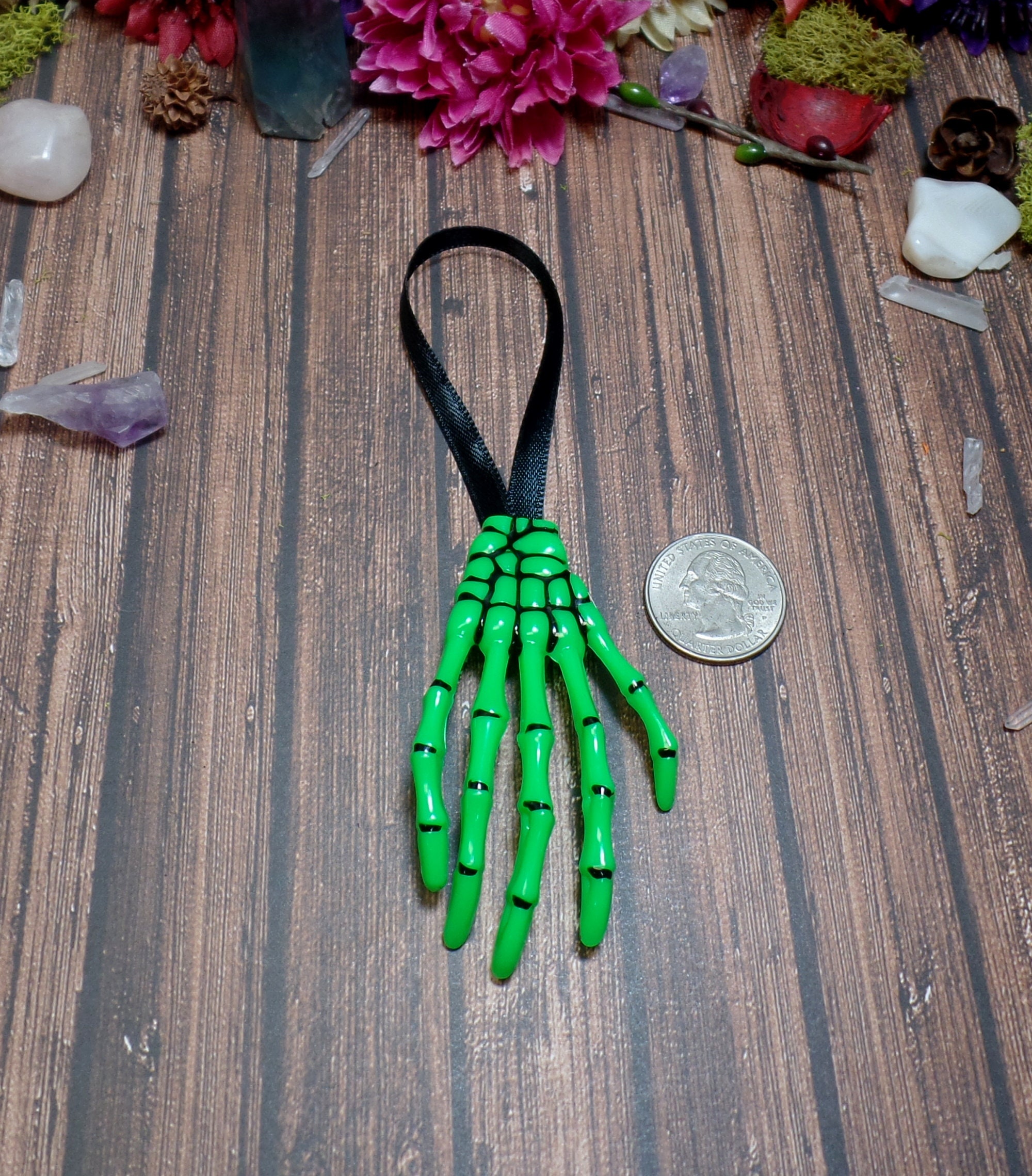 2 Green Skeleton Hand Ornaments, Pastel Goth, Halloween Tree, Christmas ...