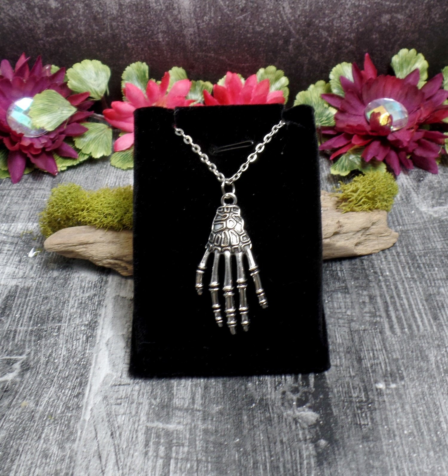 Silver Skeleton Hand Necklace Goth Necklace Gothic Skull | Etsy
