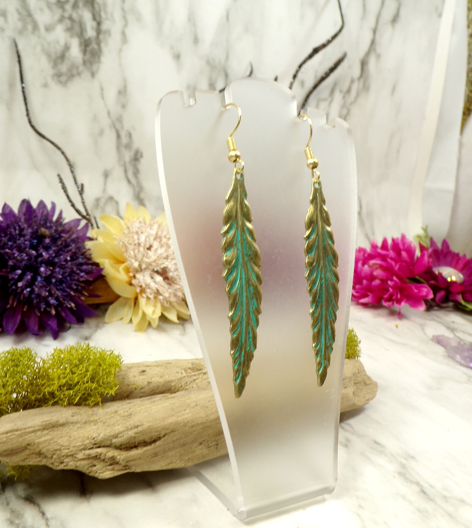 Patina Leaves Earrings Green Leaves Earrings Antique - Etsy