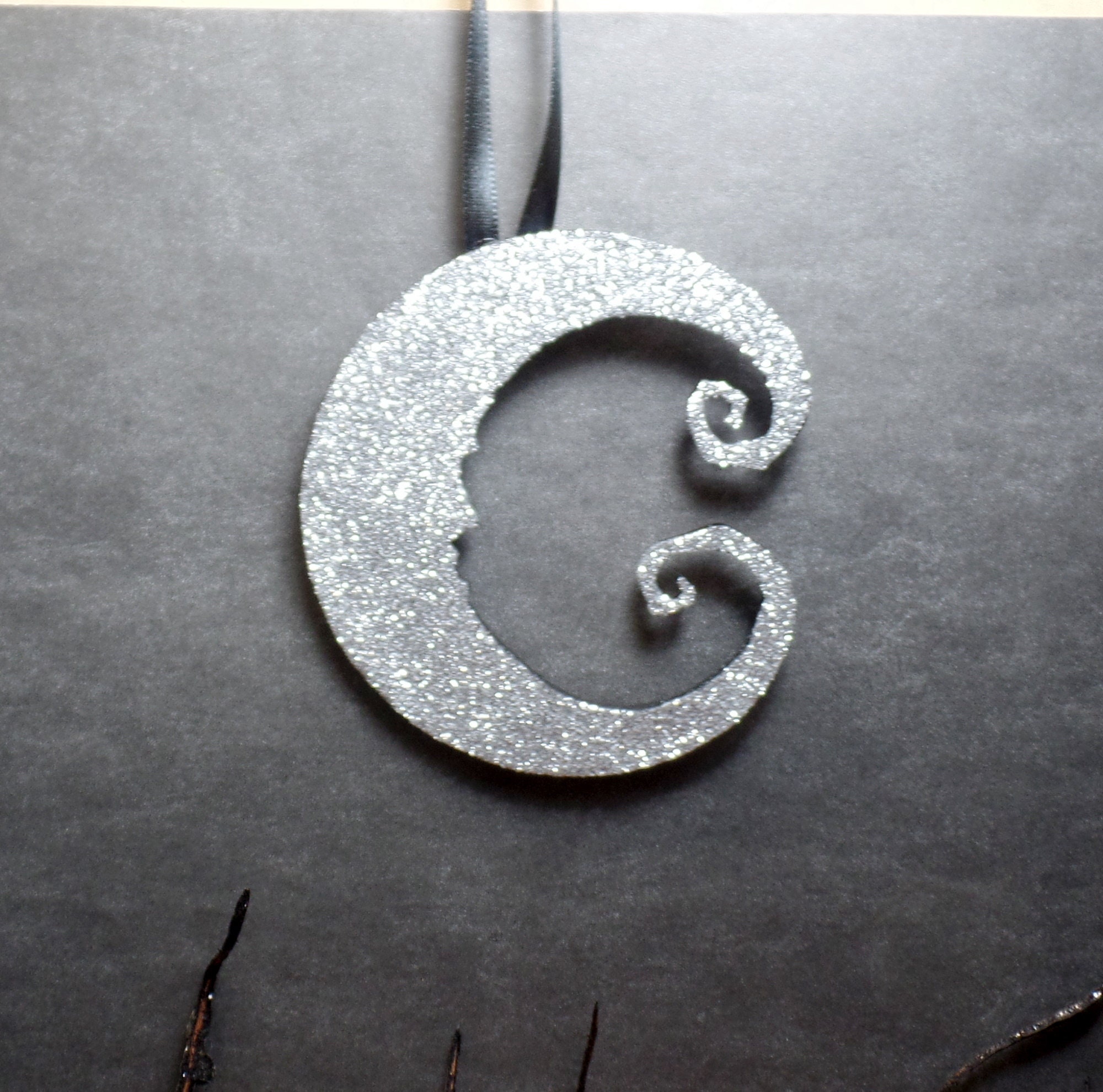 Set of 2 Silver Glitter Crescent Moon Ornaments Wood - Etsy