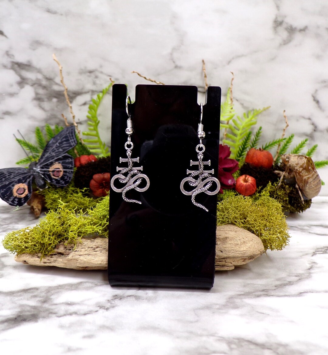 Dainty Leviathan Cross With Snake Earrings Satanic Earrings - Etsy