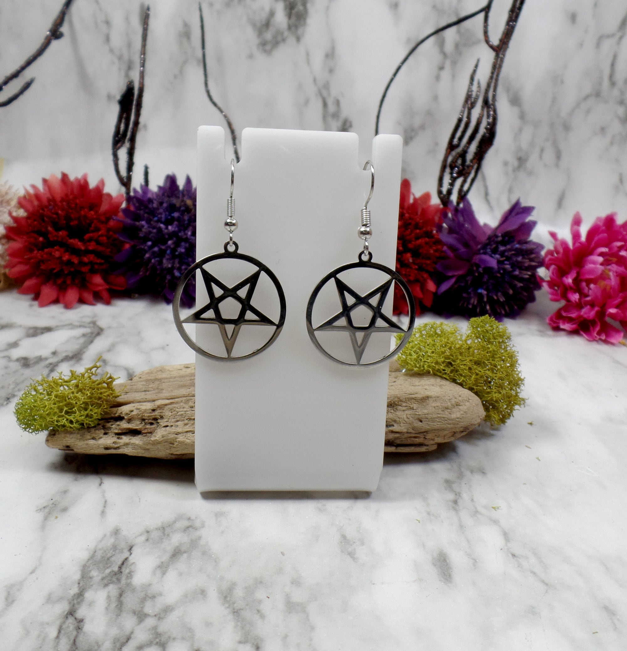 Inverted Pentacle Earrings, Wiccan Earrings, Pagan Earrings, Pentagram ...