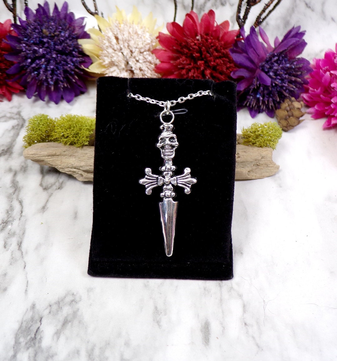 Skull Dagger Cross Gothic Necklace, Biker Jewelry - Etsy