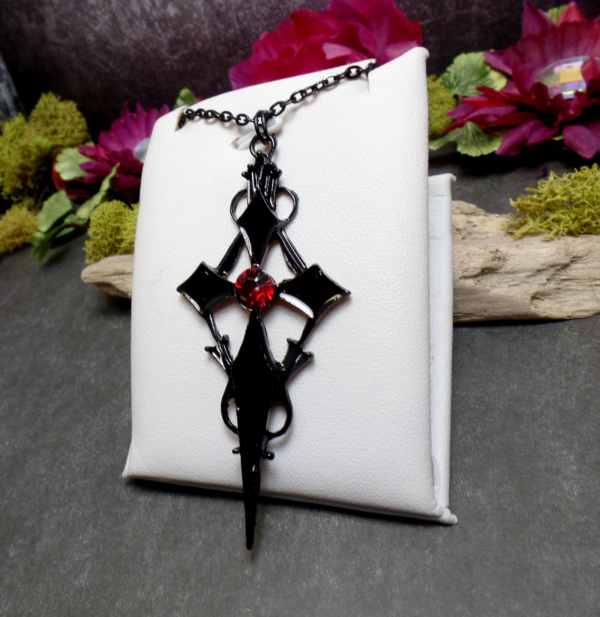 Black Gothic Cross Necklace Red & Black Necklace Red | Etsy