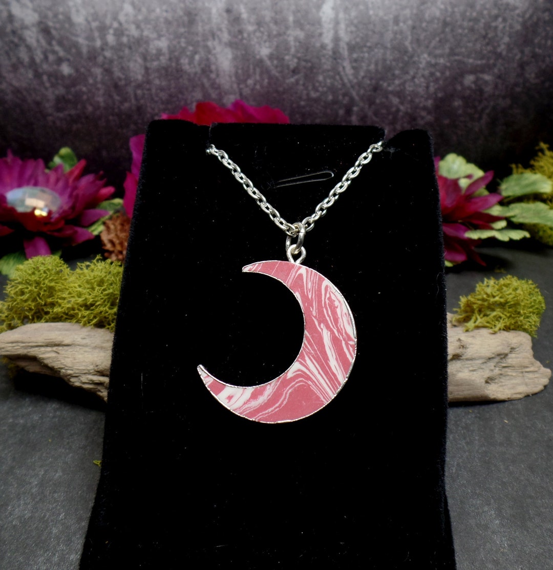 Red Swirl Clay Moon Necklace, Red &white Moon, Red Crescent Moon, Swirl ...