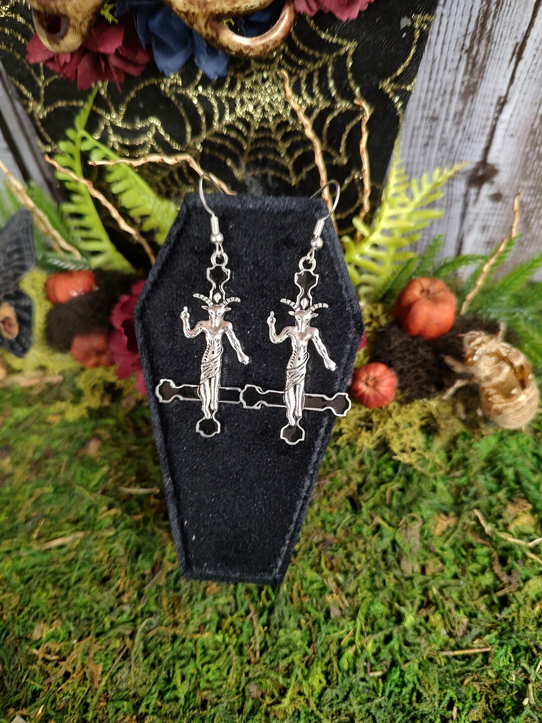 Baphomet Inverted Black Cross Earrings, Upside Down Cross, Satanic ...
