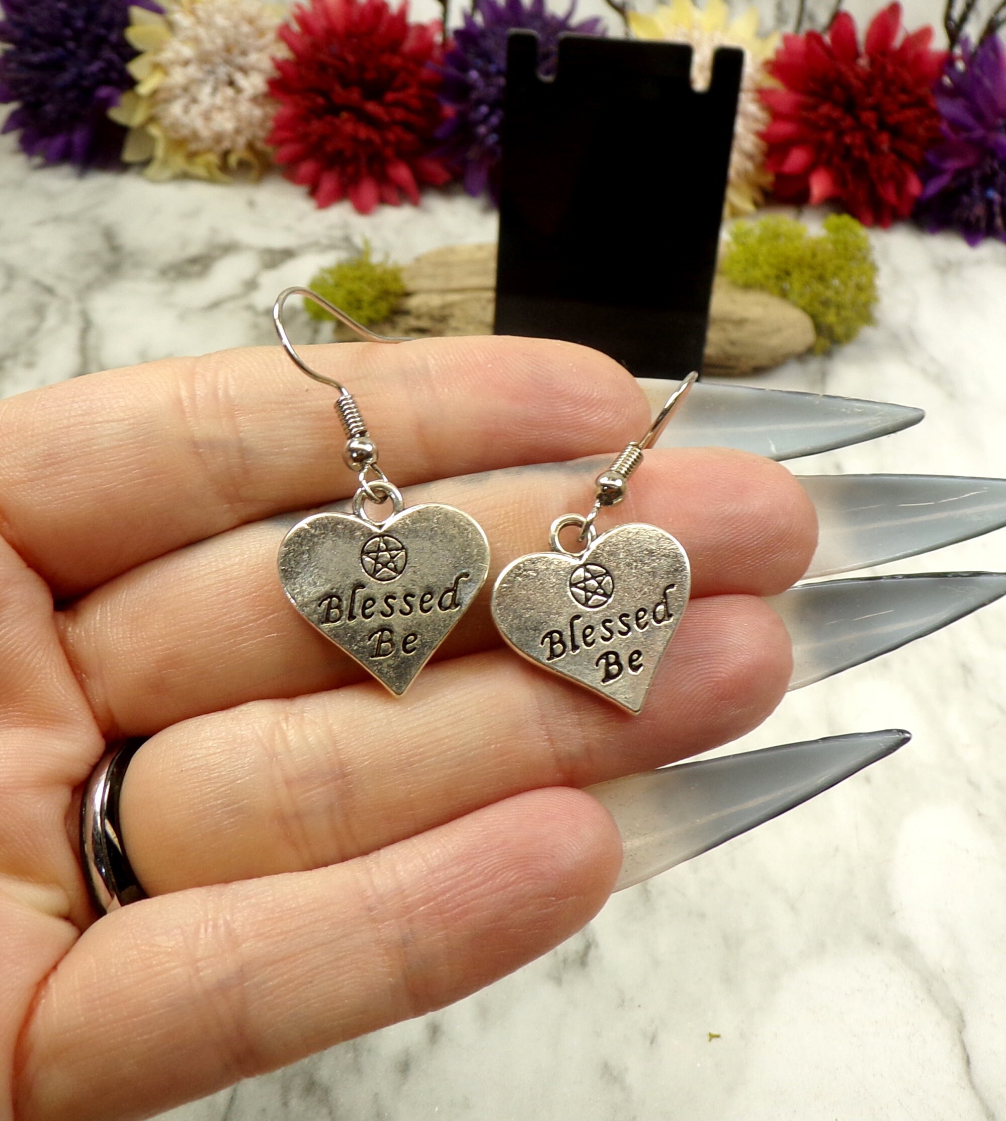 Blessed Be Heart Earrings Pentacle Heart Pagan Heart | Etsy