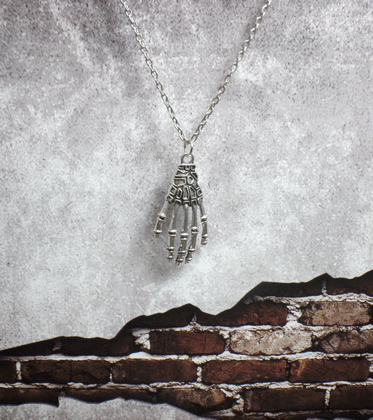 Silver Skeleton Hand Necklace, Goth Halloween Jewelry - Etsy