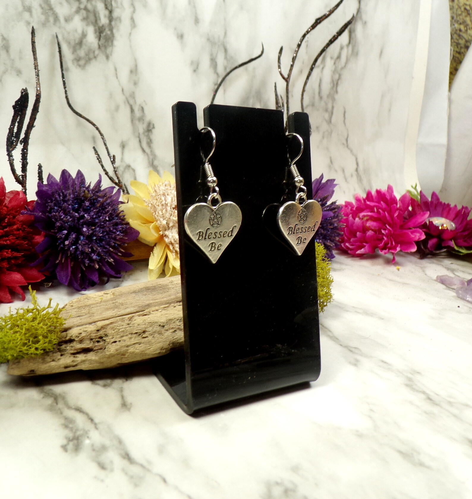 Blessed Be Heart Earrings Pentacle Heart Pagan Heart | Etsy