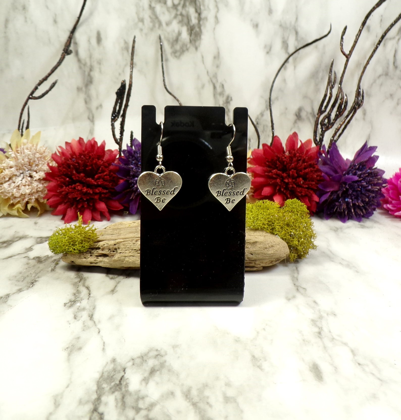 Blessed Be Heart Earrings, Pentacle Heart, Pagan Heart, Pagan ...