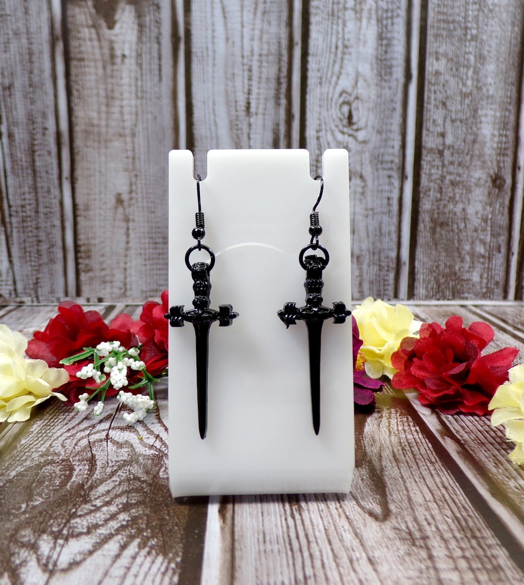 Black Dagger Earrings, Medieval Dagger Earrings, Sword Earrings, Ornate ...