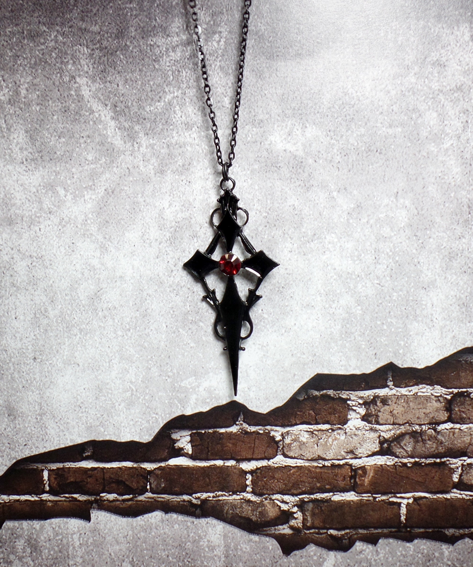 Black Gothic Cross Necklace Red & Black Necklace Red | Etsy