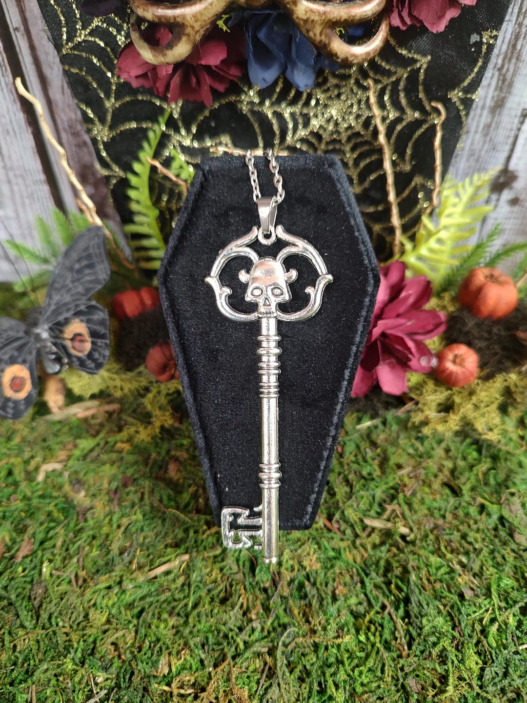 Skeleton Key Necklace, Demon Skull Key, Horned Skull, Gothic Key ...