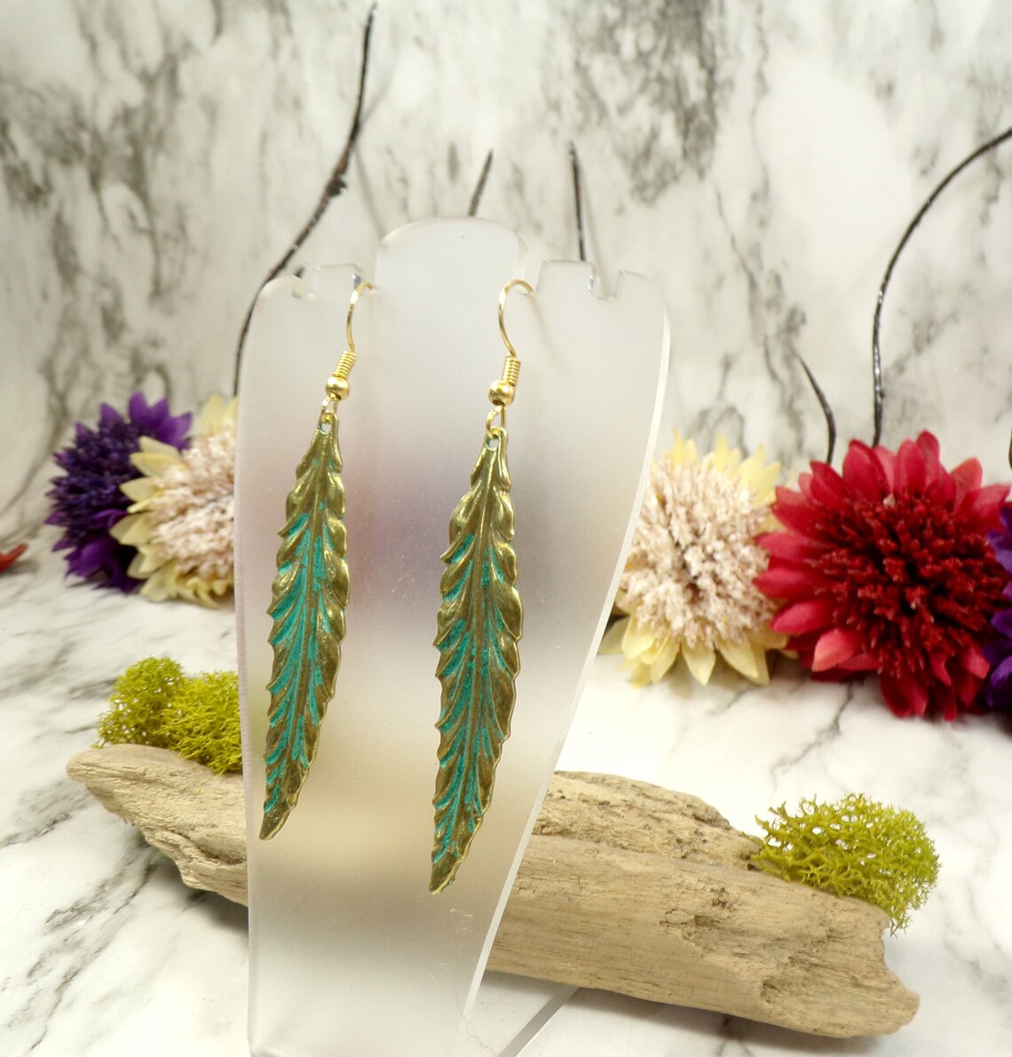 Patina Leaves Earrings Green Leaves Earrings Antique - Etsy