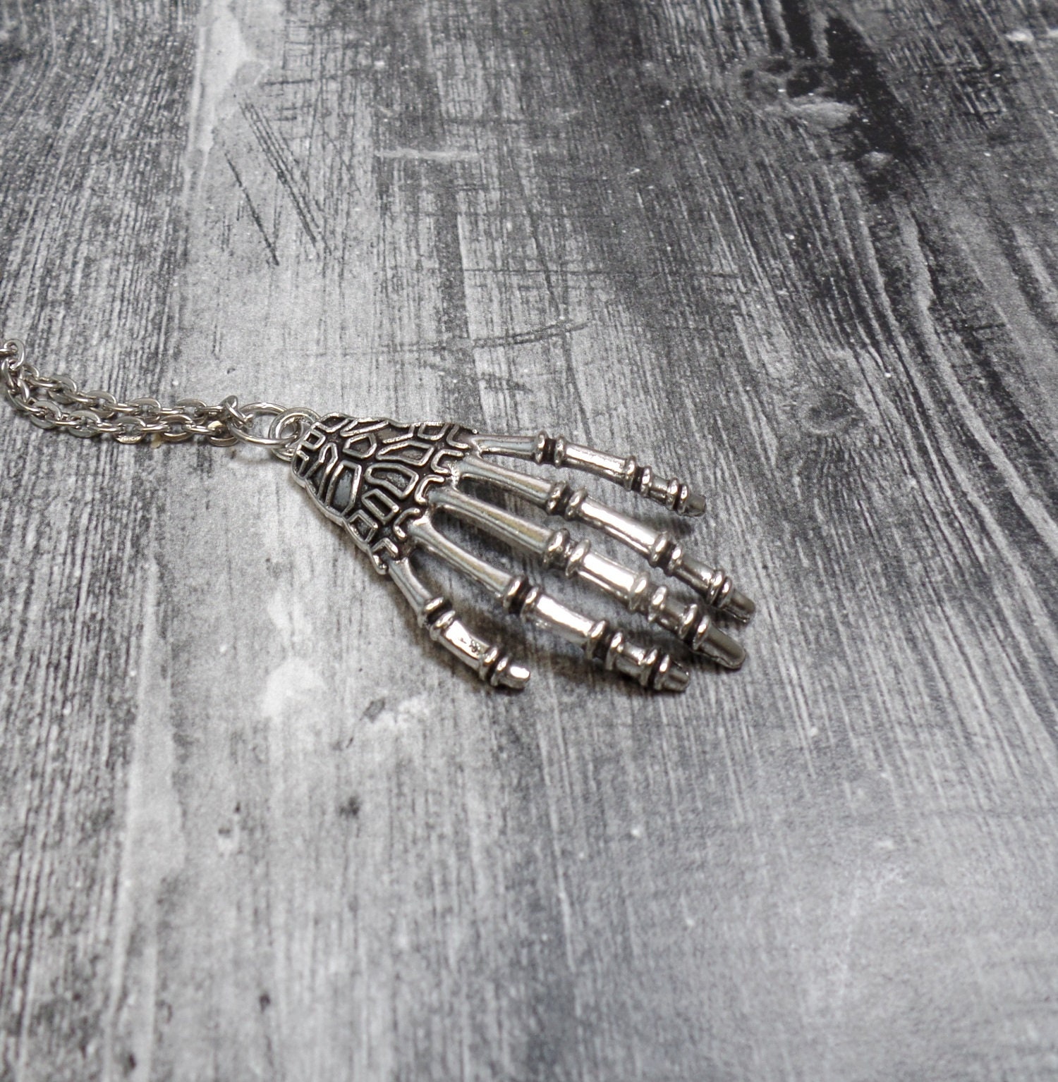 Silver Skeleton Hand Necklace, Goth Halloween Jewelry - Etsy