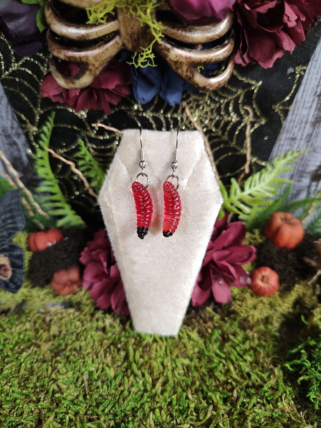 Red Maggot Earrings, Insect Larvae Earrings, Bug Jewelry, Halloween ...