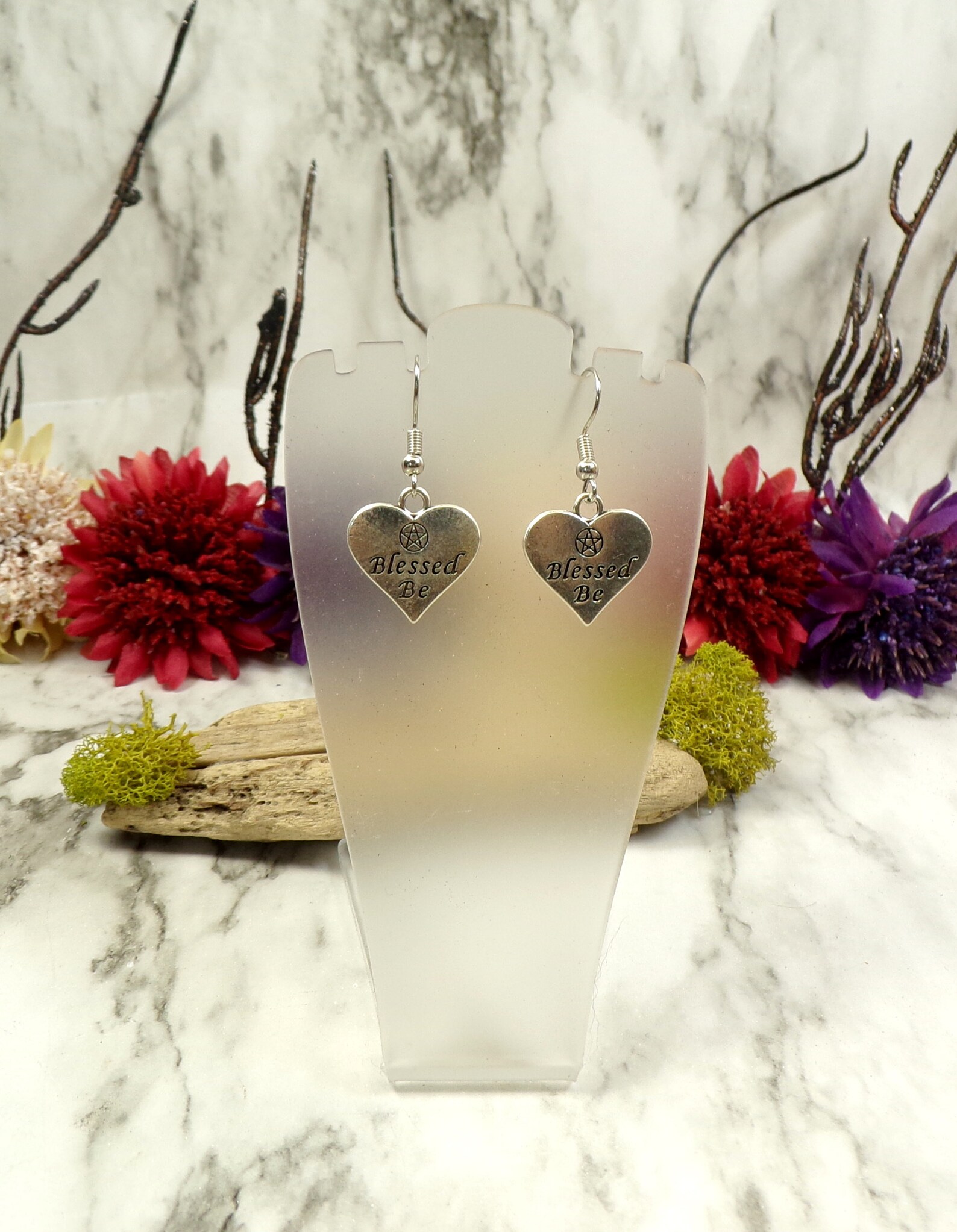 Blessed Be Heart Earrings Pentacle Heart Pagan Heart | Etsy