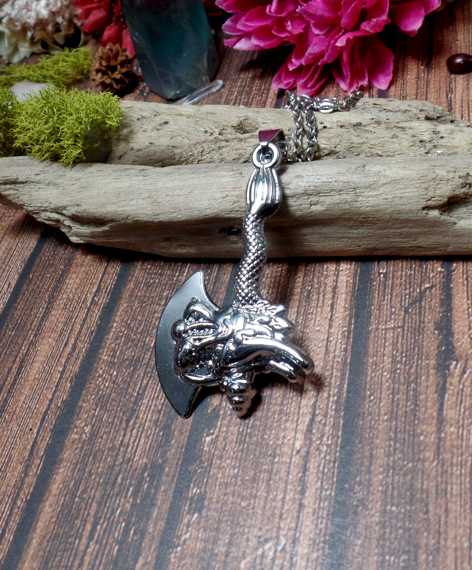 Dragon Battle Axe Necklace, Medium, Dragon Axe Pendant, Medieval Axe ...