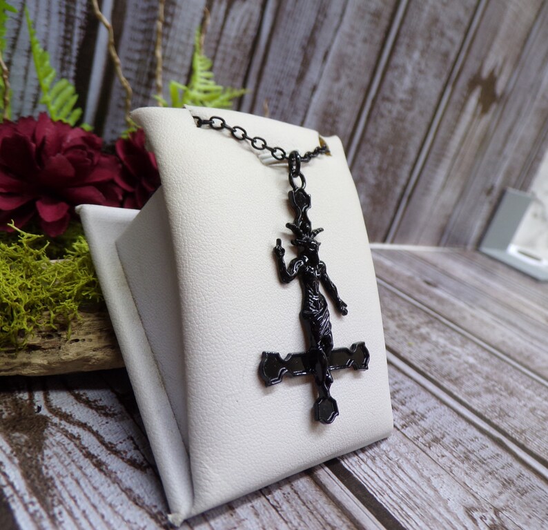 Black Baphomet Inverted Cross Necklace Upside Down Cross - Etsy
