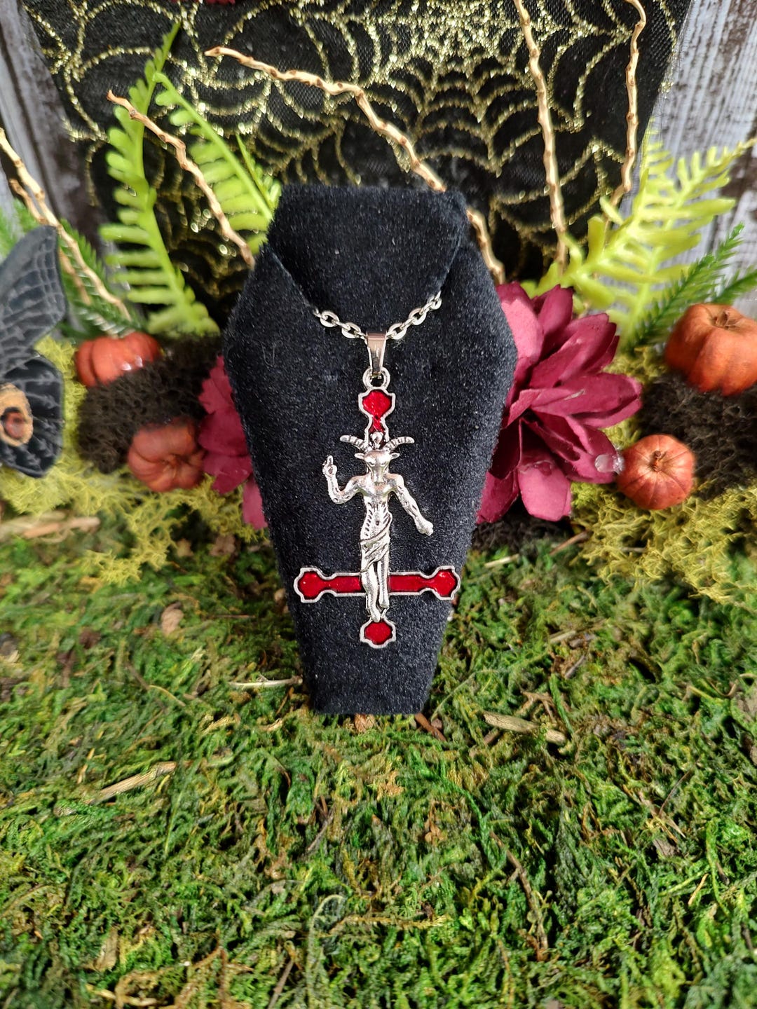 Baphomet Inverted Red Cross Necklace, Upside Down Cross, Satanic Cross ...