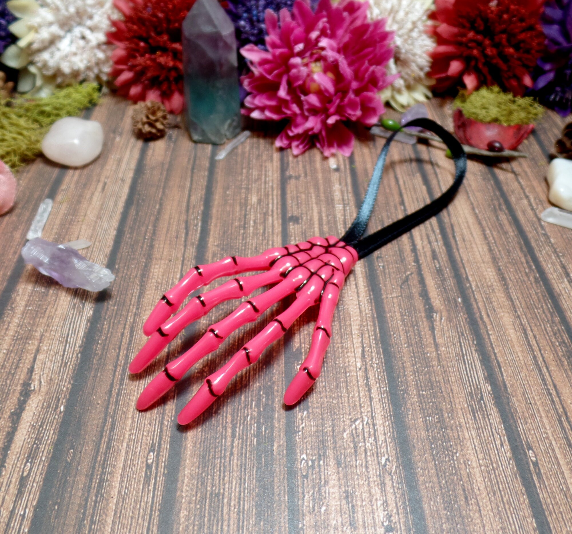 2 Dark Pink Skeleton Hand Ornaments, Pastel Goth, Halloween Tree ...