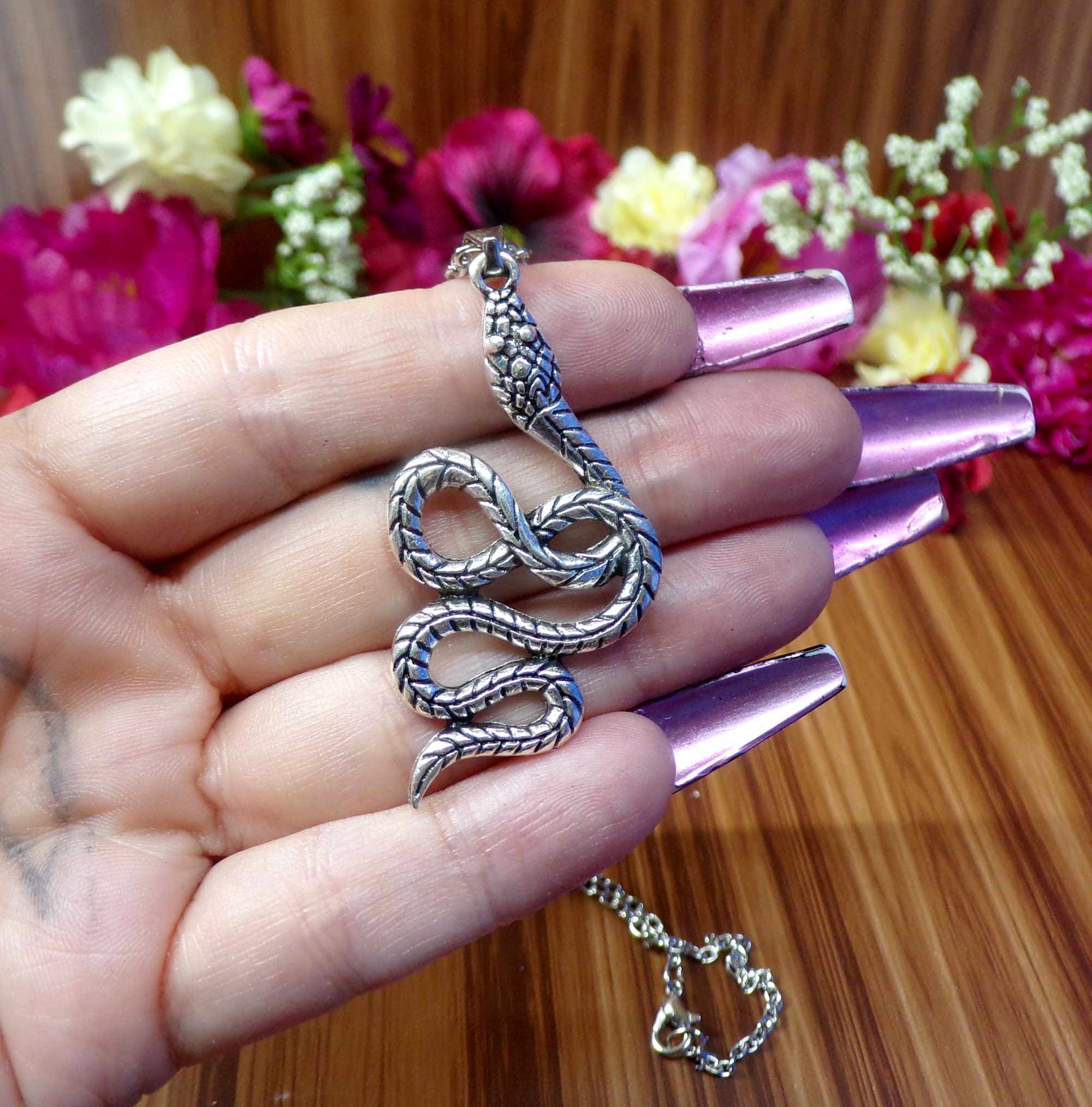 Silver Snake Necklace Slithering Snake Serpent Necklace | Etsy