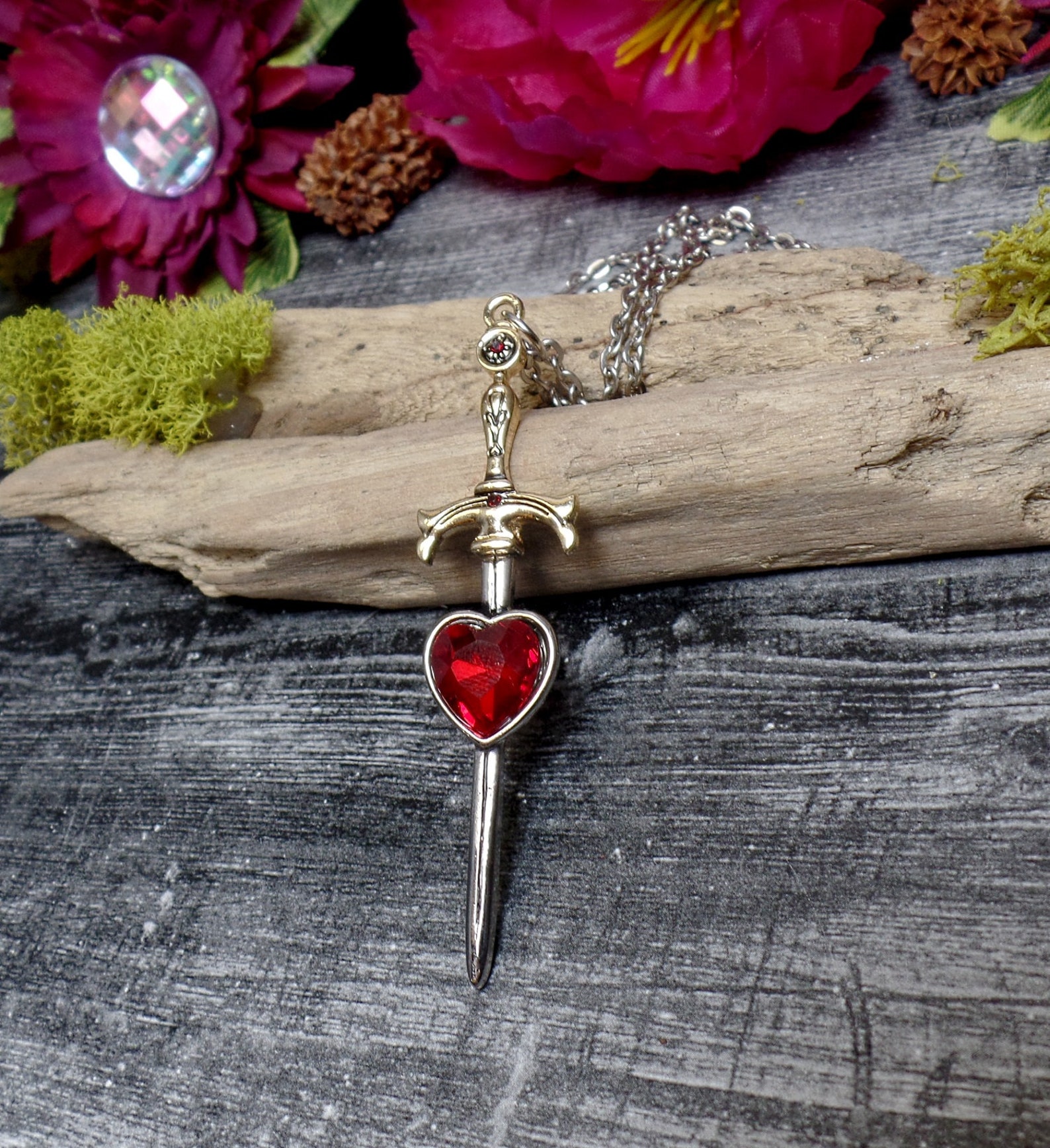 Gothic Sword Heart Necklace Red Heart Necklace Medieval | Etsy
