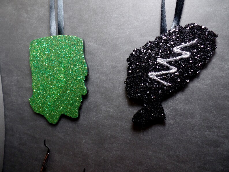 Set of 2 Glitter Monster Ornaments Frankenstein & Bride | Etsy