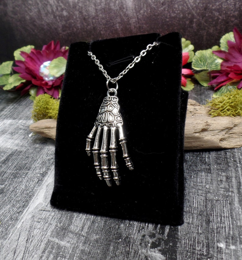 Silver Skeleton Hand Necklace Goth Necklace Gothic Skull - Etsy