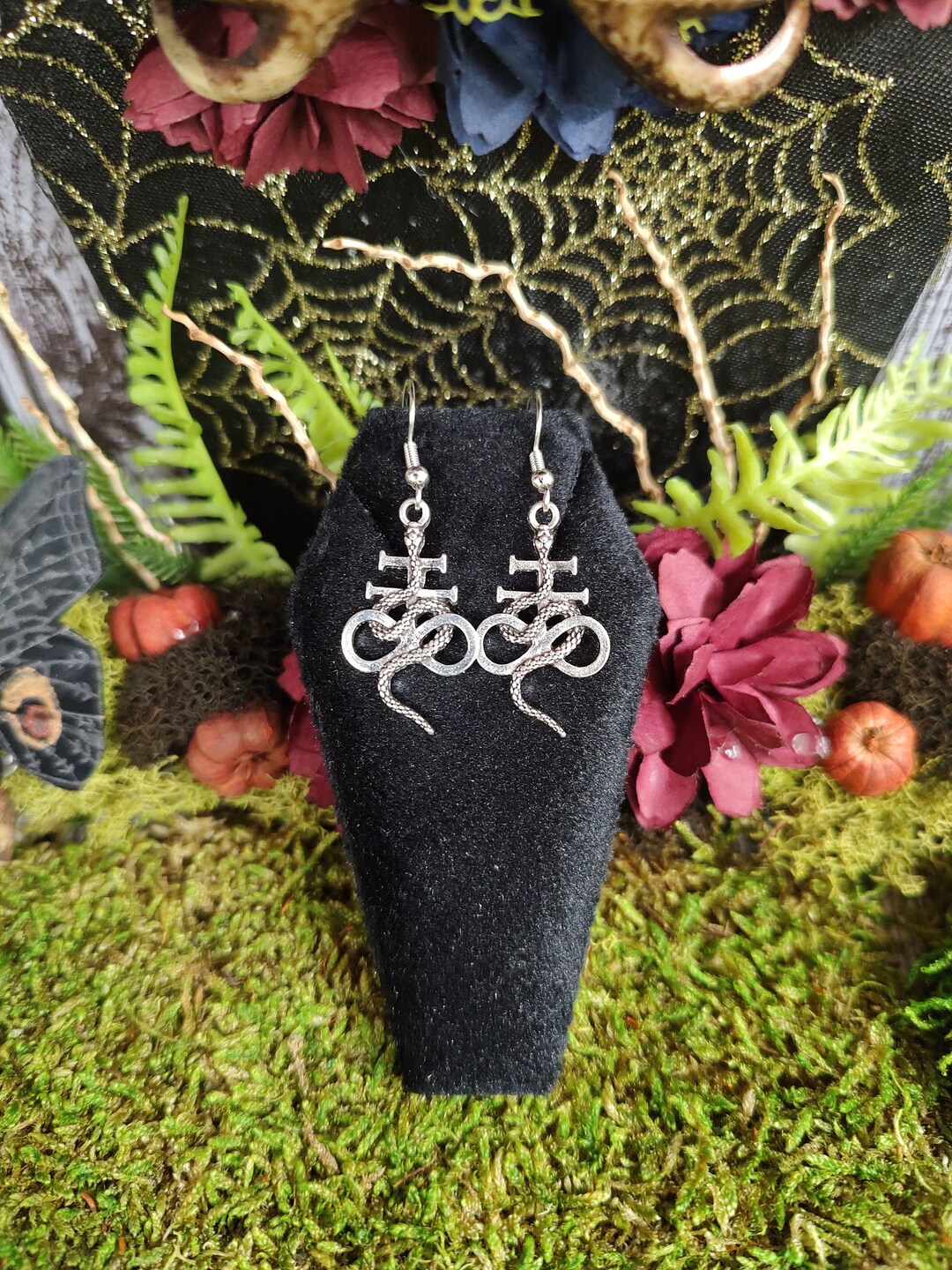 Dainty Leviathan Cross With Snake Earrings, Satanic Cross Jewelry ...