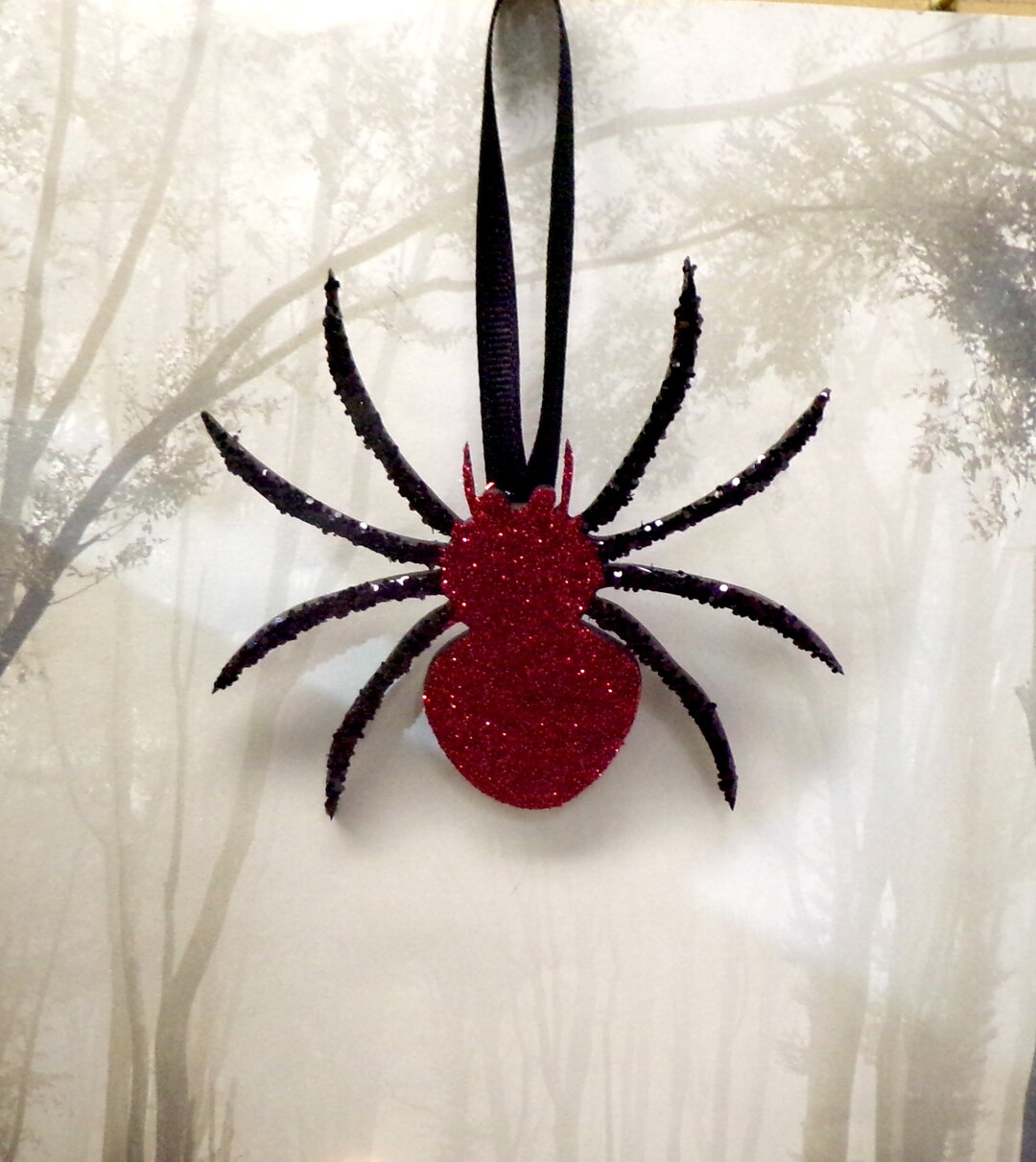 Set of 2 Black and Red Glitter Spider Ornaments, Solstice Tree ...