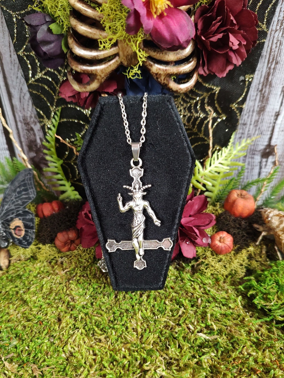 Baphomet Inverted Cross Necklace, Upside Down Cross, Satanic Cross ...