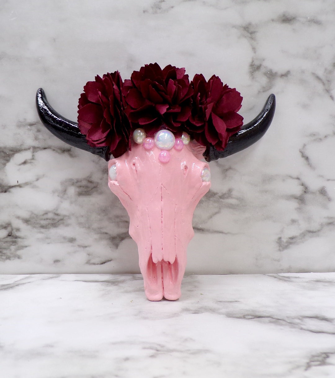 Pink and Black Resin Cow Skull Pastel Pink Bull Skull Animal Skull Wall ...