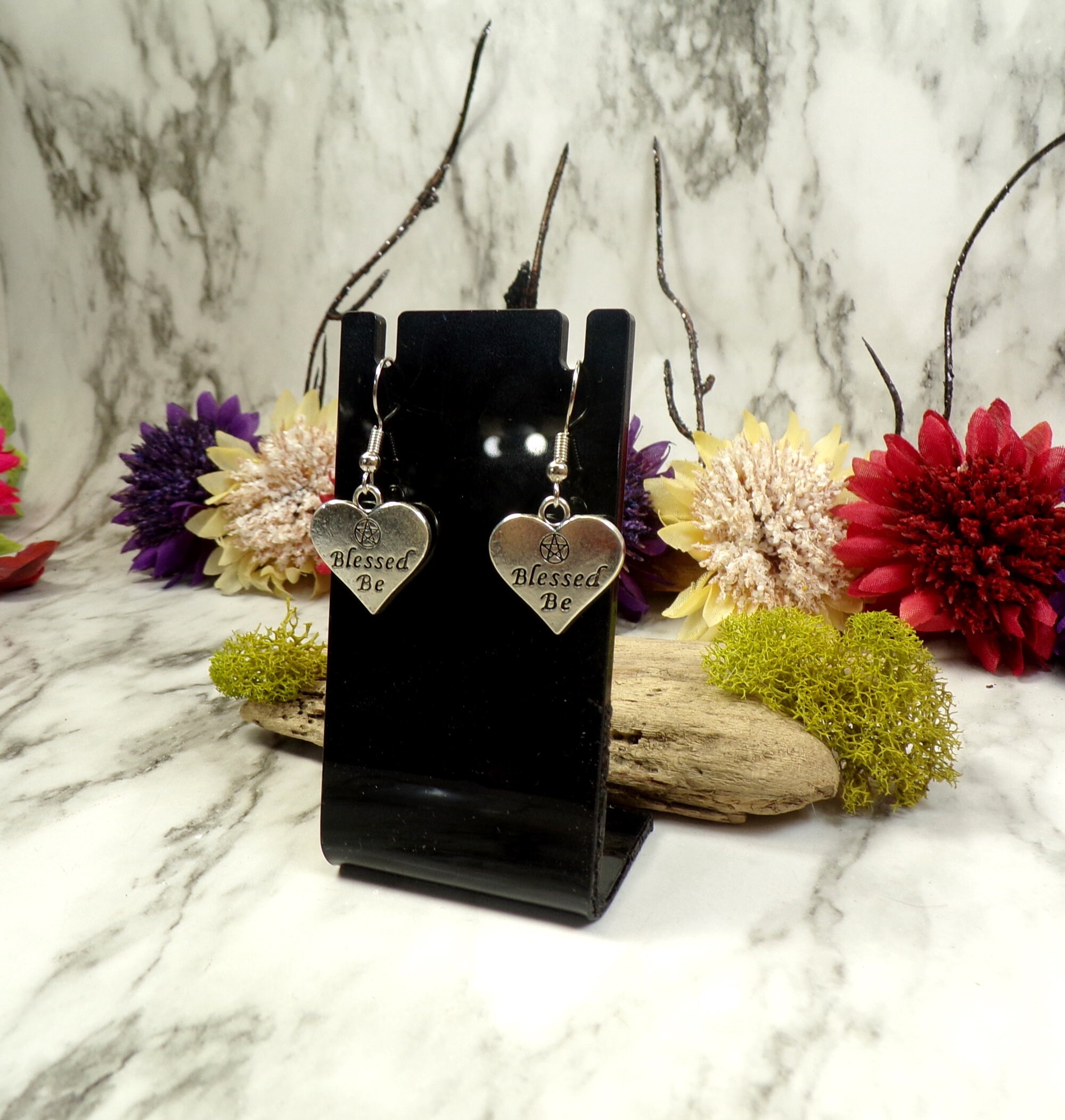 Blessed Be Heart Earrings Pentacle Heart Pagan Heart | Etsy