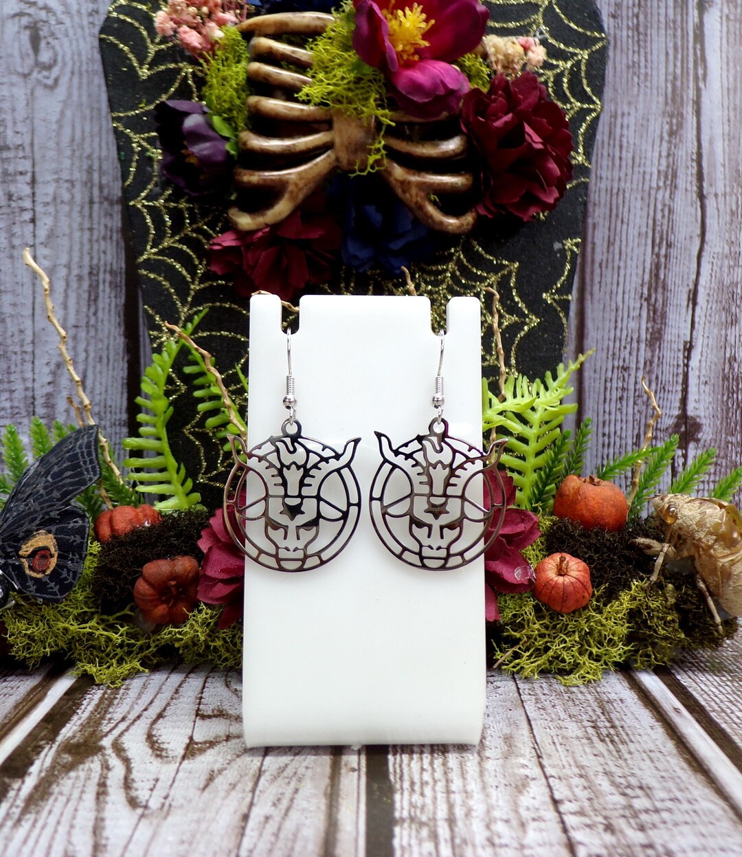 Goat Head Earrings, Baphomet Jewelry, Satanic Jewelry, Demonic Earrings ...