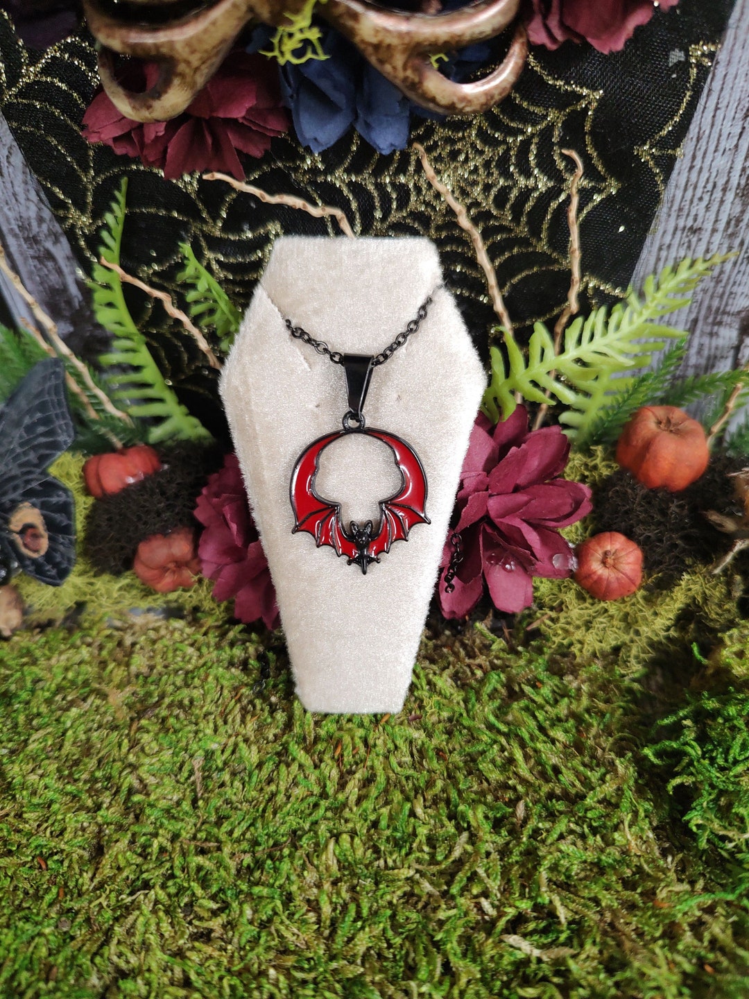 Black and Red Bat Necklace, Smaller Version, Bat Wing Jewelry ...